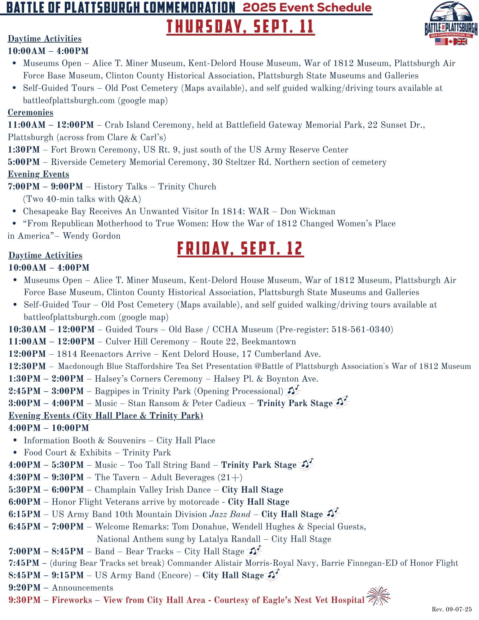 Schedule & Events | The Battle of Plattsburgh - 1814 | Plattsburgh, NY ...