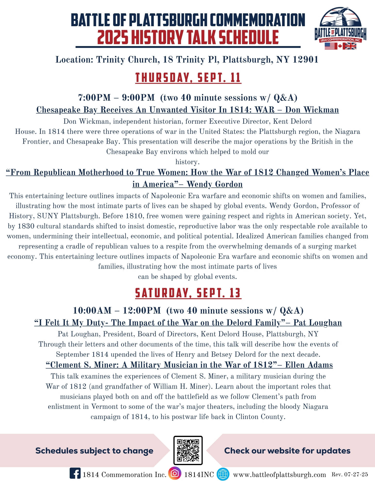 Schedule & Events | The Battle of Plattsburgh - 1814 | Plattsburgh, NY ...