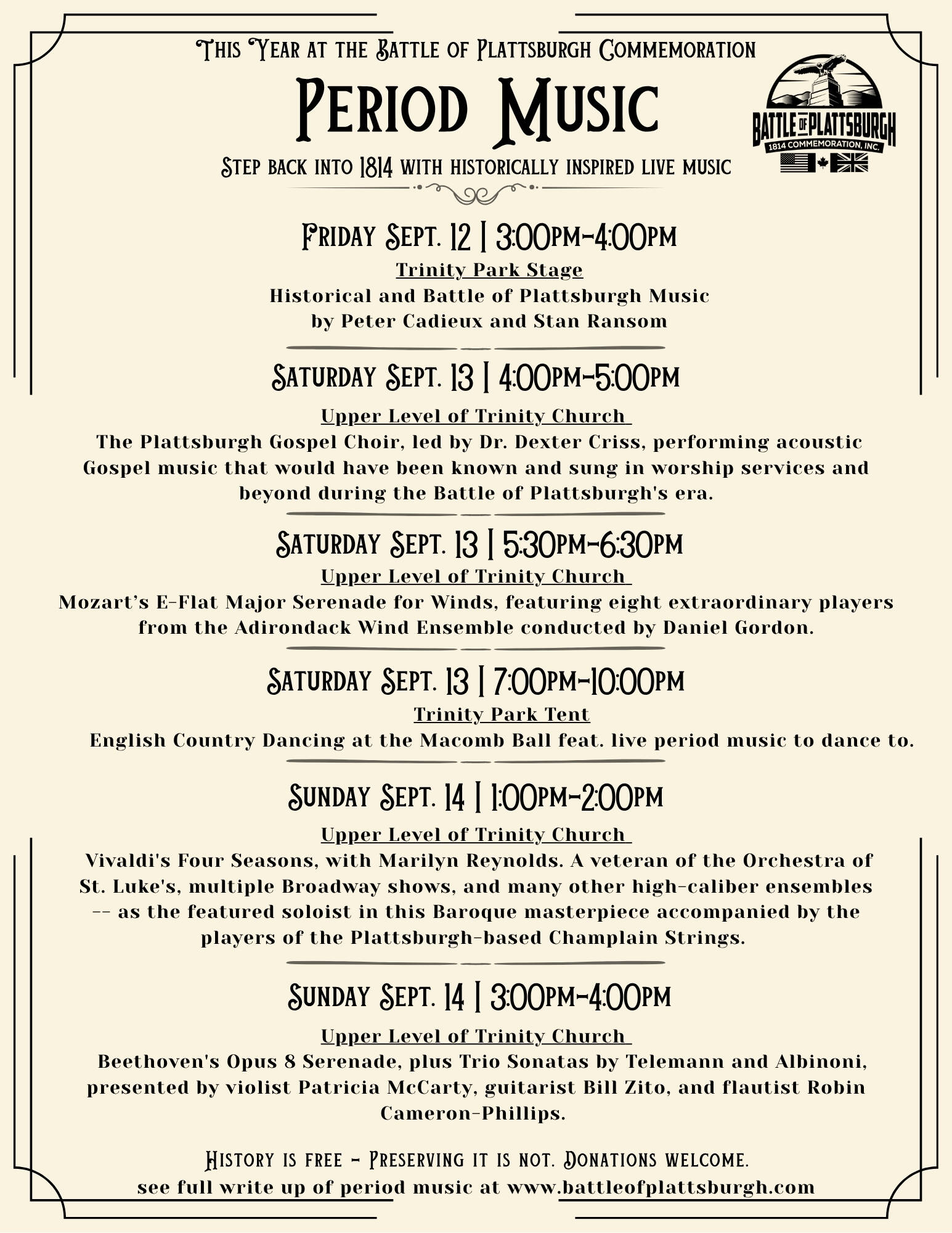 Schedule & Events | The Battle of Plattsburgh - 1814 | Plattsburgh, NY ...